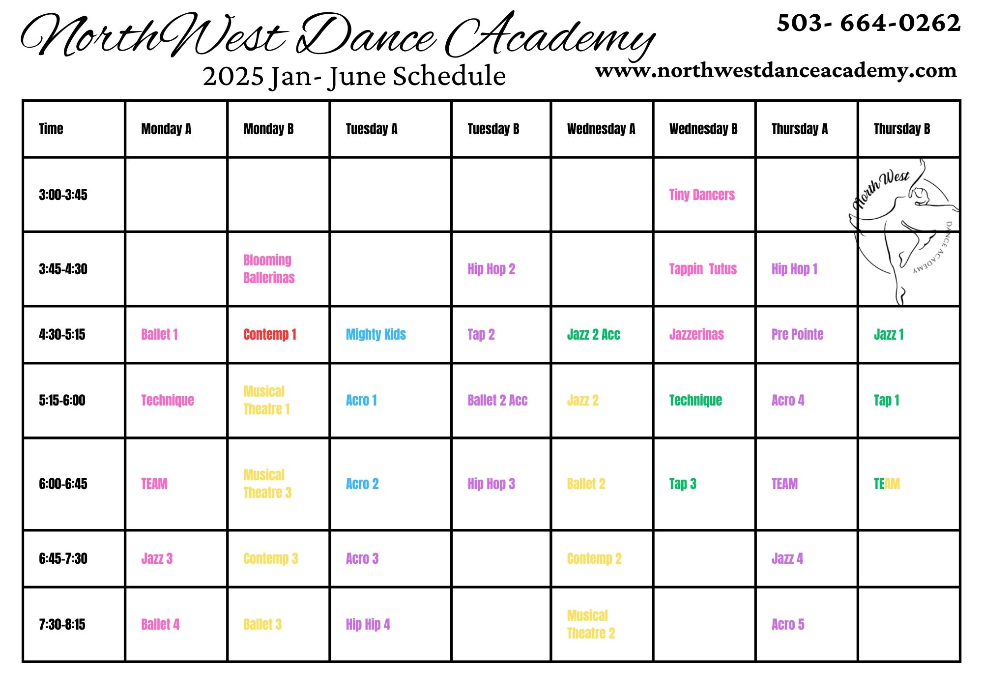North West Dance Academy - Class Schedule